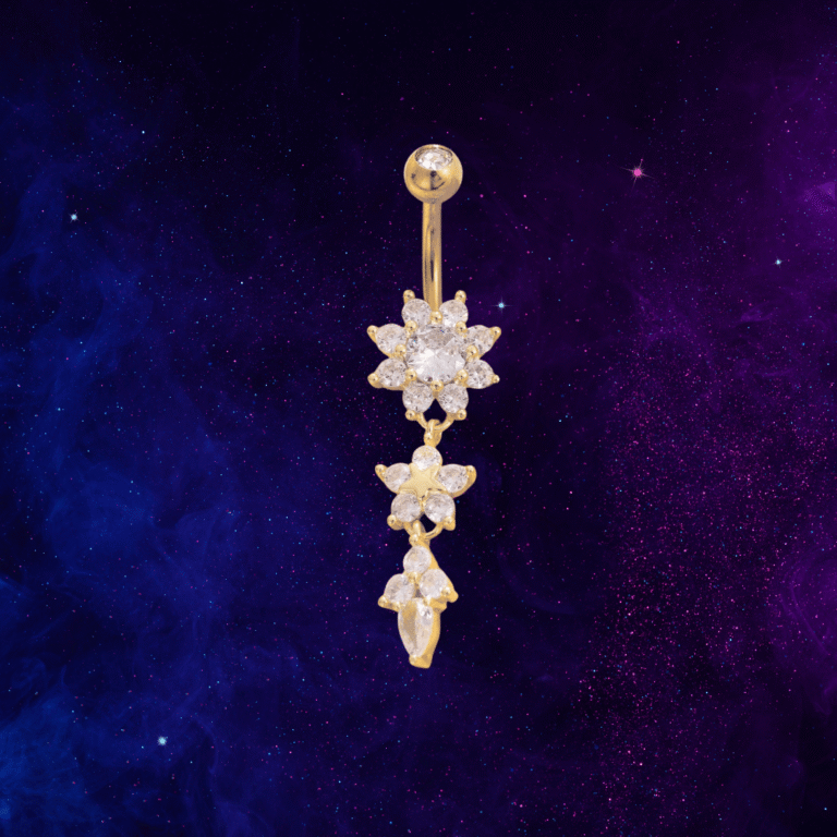 Floral Dangle Belly Ring - Sparkling Stones